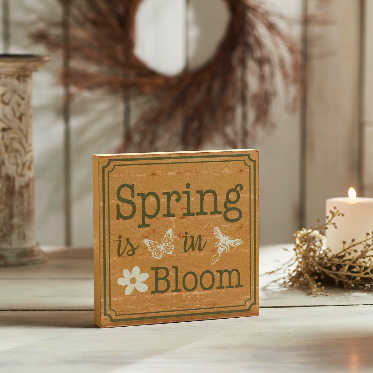 Spring In Bloom Spring Is In Bloom w/ Butterfly & Bee MDF Block Sign 8 ...