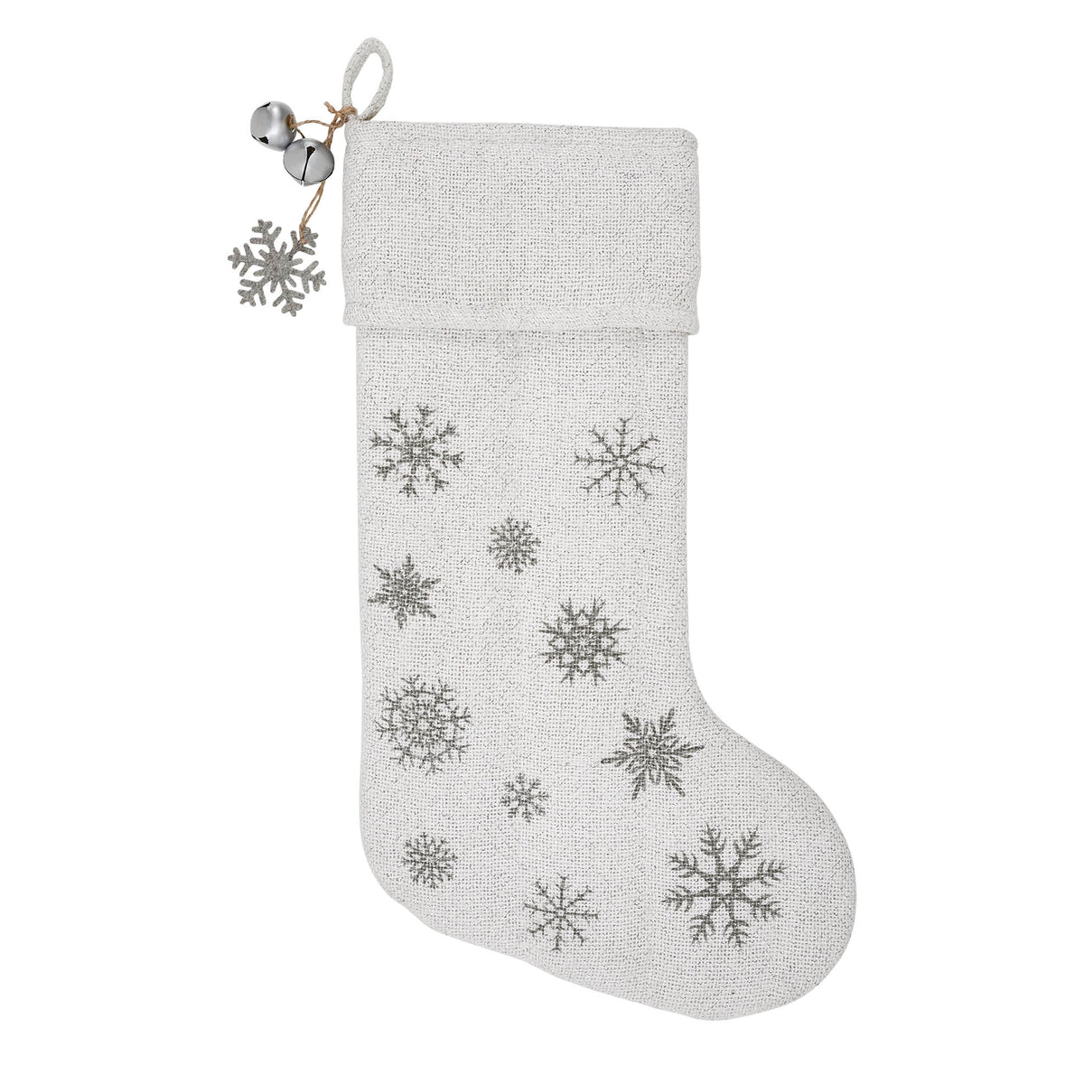 Yuletide Burlap Antique White Snowflake Stocking 12x20 – Pine Valley Quilts