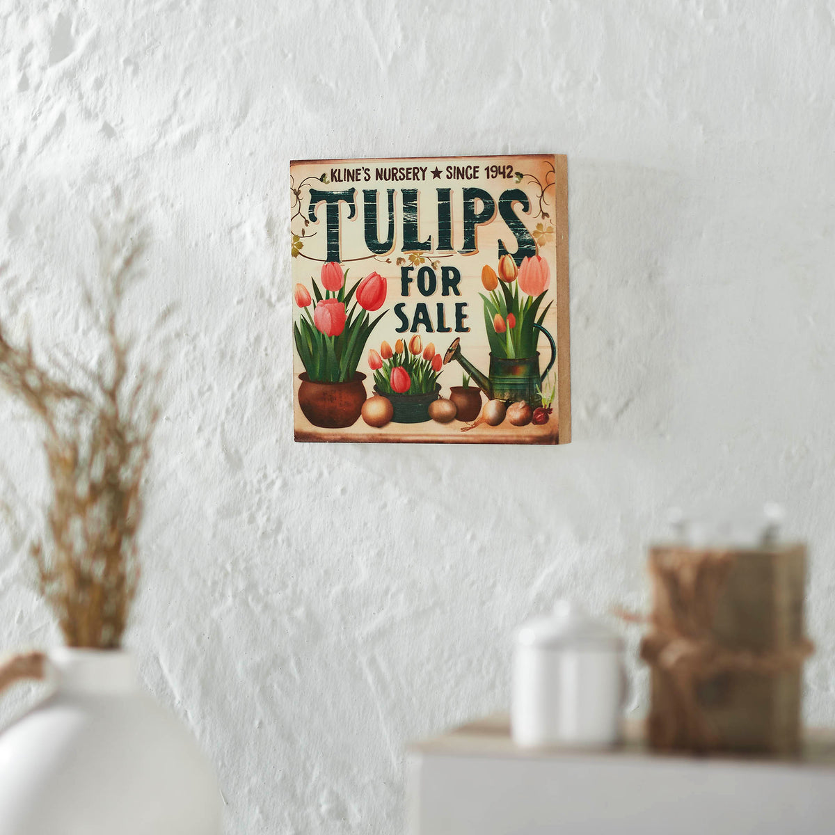 Spring In Bloom Tulips For Sale MDF Block Sign 8x8x1 – Pine Valley Quilts