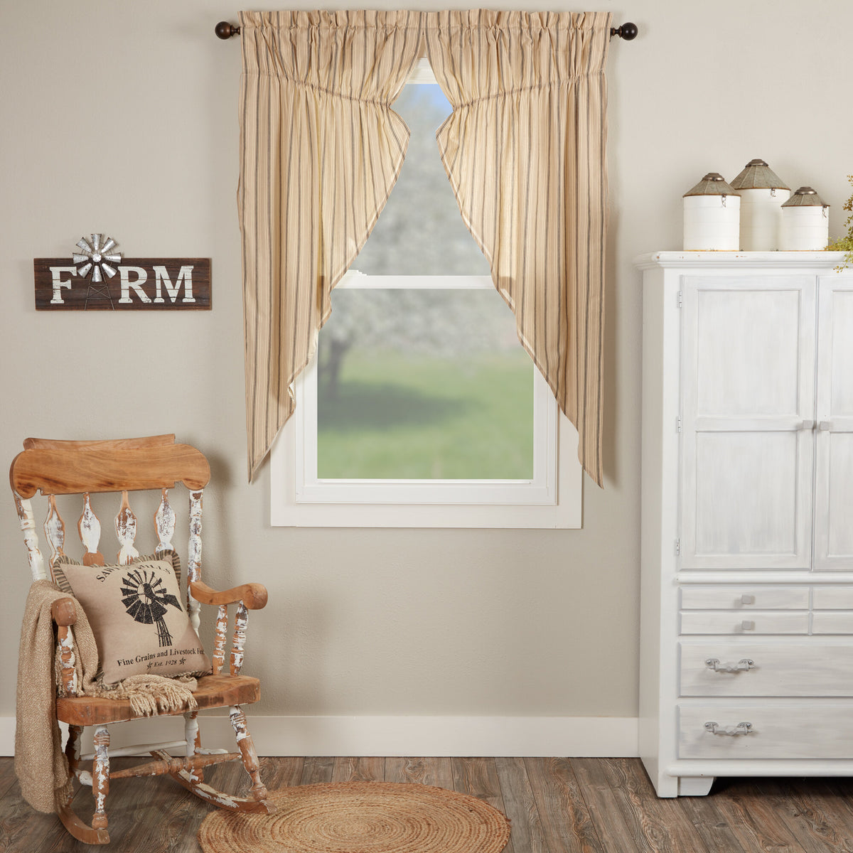 Sawyer Mill Charcoal Stripe Prairie Curtain Set of 2 63x36x18 – Pine ...