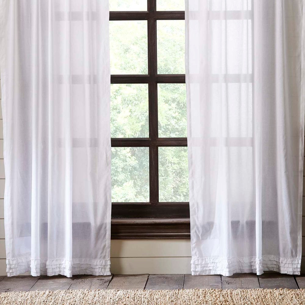 VHC White Ruffled Sheer Farmhouse Curtain Panel Set – Pine Valley Quilts