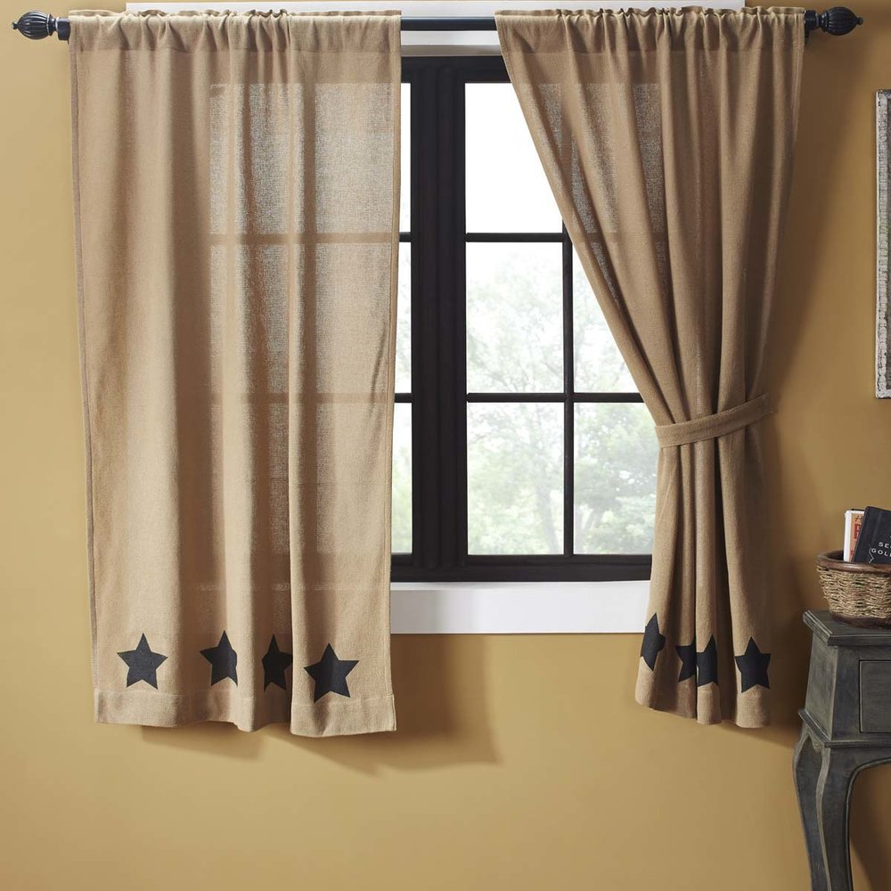 VHC Burlap w/ Stars Primitive Short Curtain Panel Set – Pine Valley Quilts